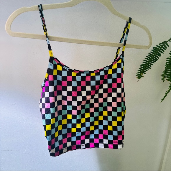 ROMWE | Tops | Checkered Neon Crop Top | Poshmark